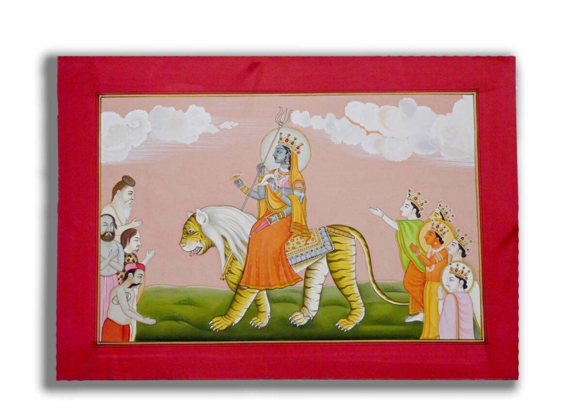 Goddess Durga as Jaya Religious Miniature Painting on Old Paper ...