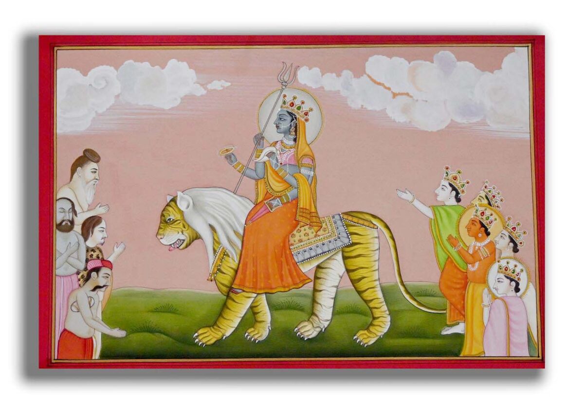 Goddess Durga as Jaya Religious Miniature Painting on Old Paper ...