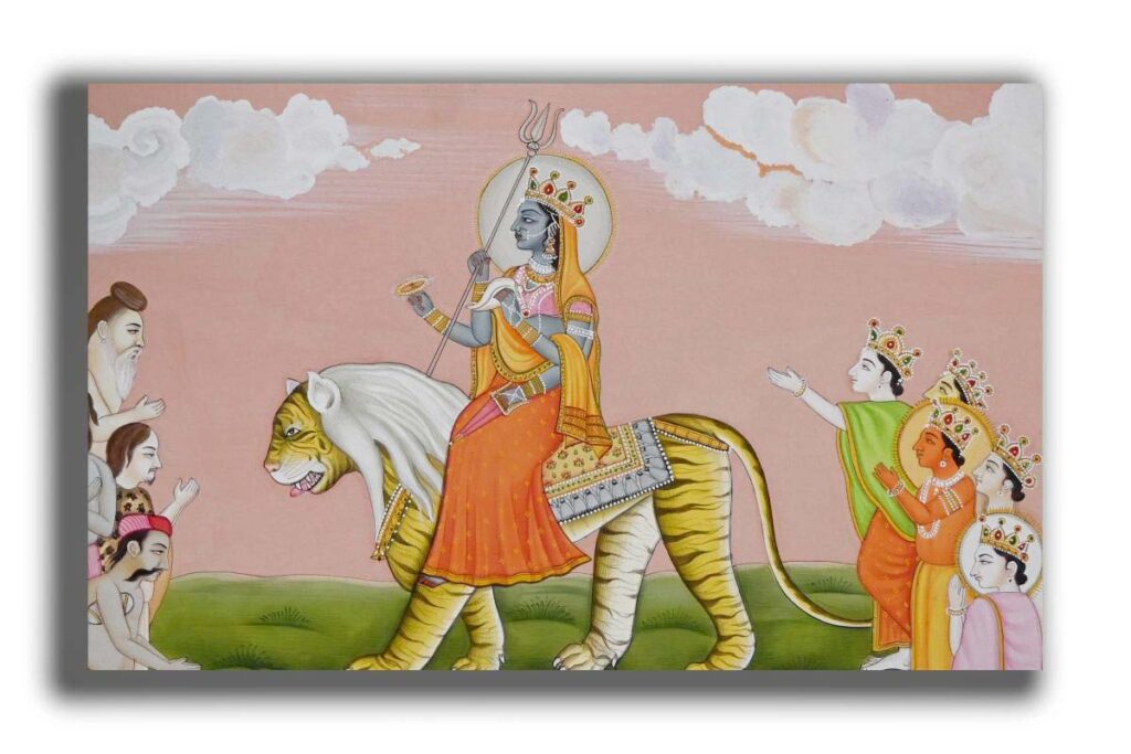 Goddess Durga as Jaya Religious Miniature Painting on Old Paper ...