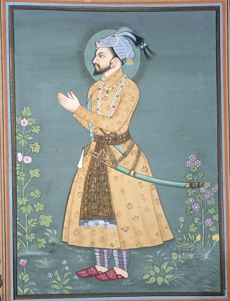 Mughal Emperor King Shah-Jahan Portrait Handmade Painting with Floral ...